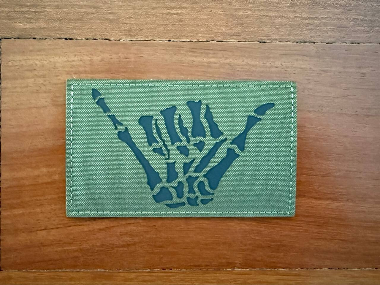 Skeleton Shaka Hand Gesture, Green Design Morale Badge - Russian Tacti ...
